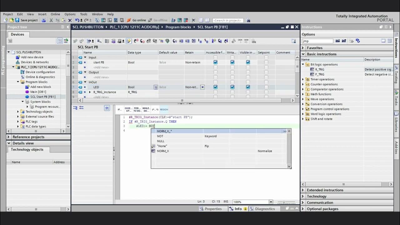 ON OFF Single Pushbutton in SCL using TIA PORTAL - YouTube