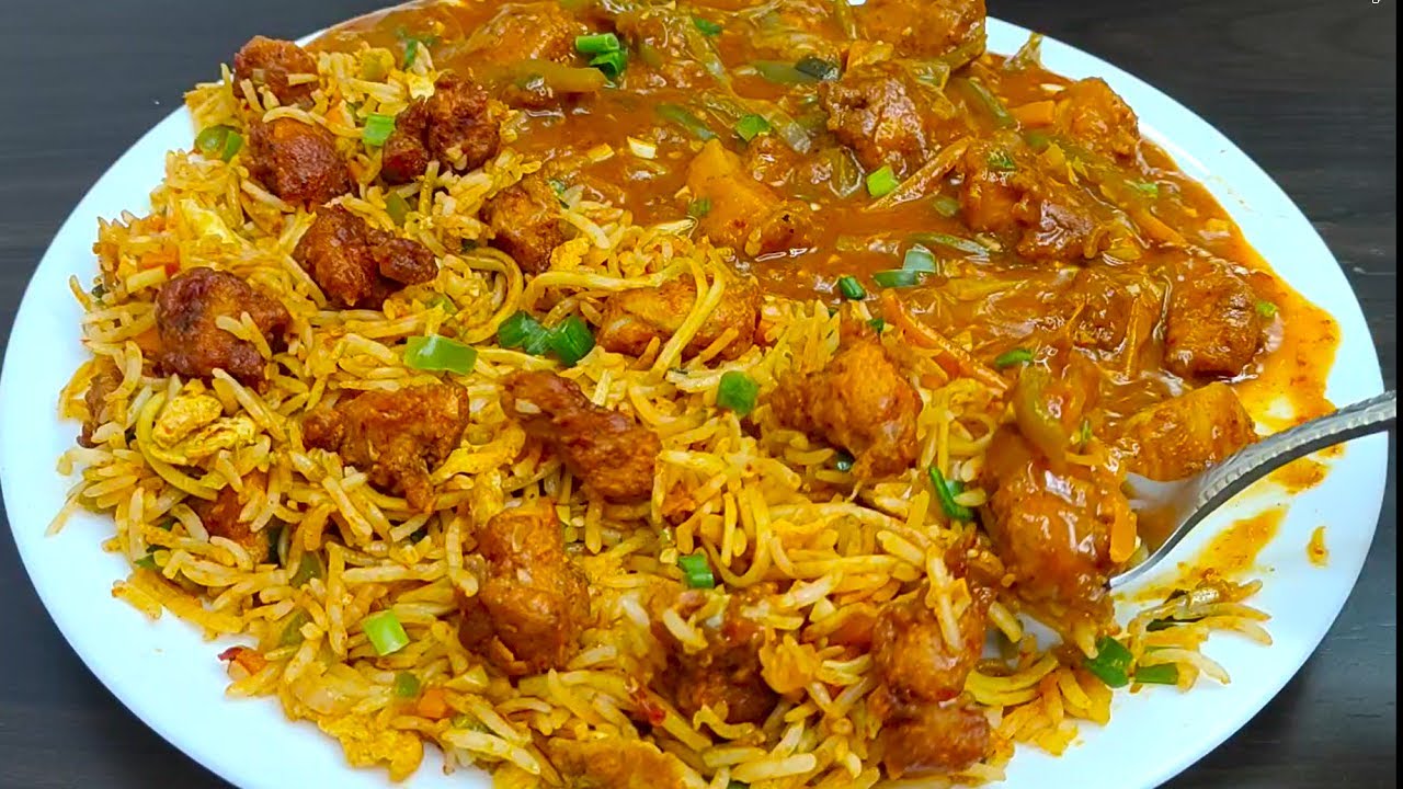 Restaurant Style Chicken Triple Fried Rice with Schezwan Chicken Gravy ...