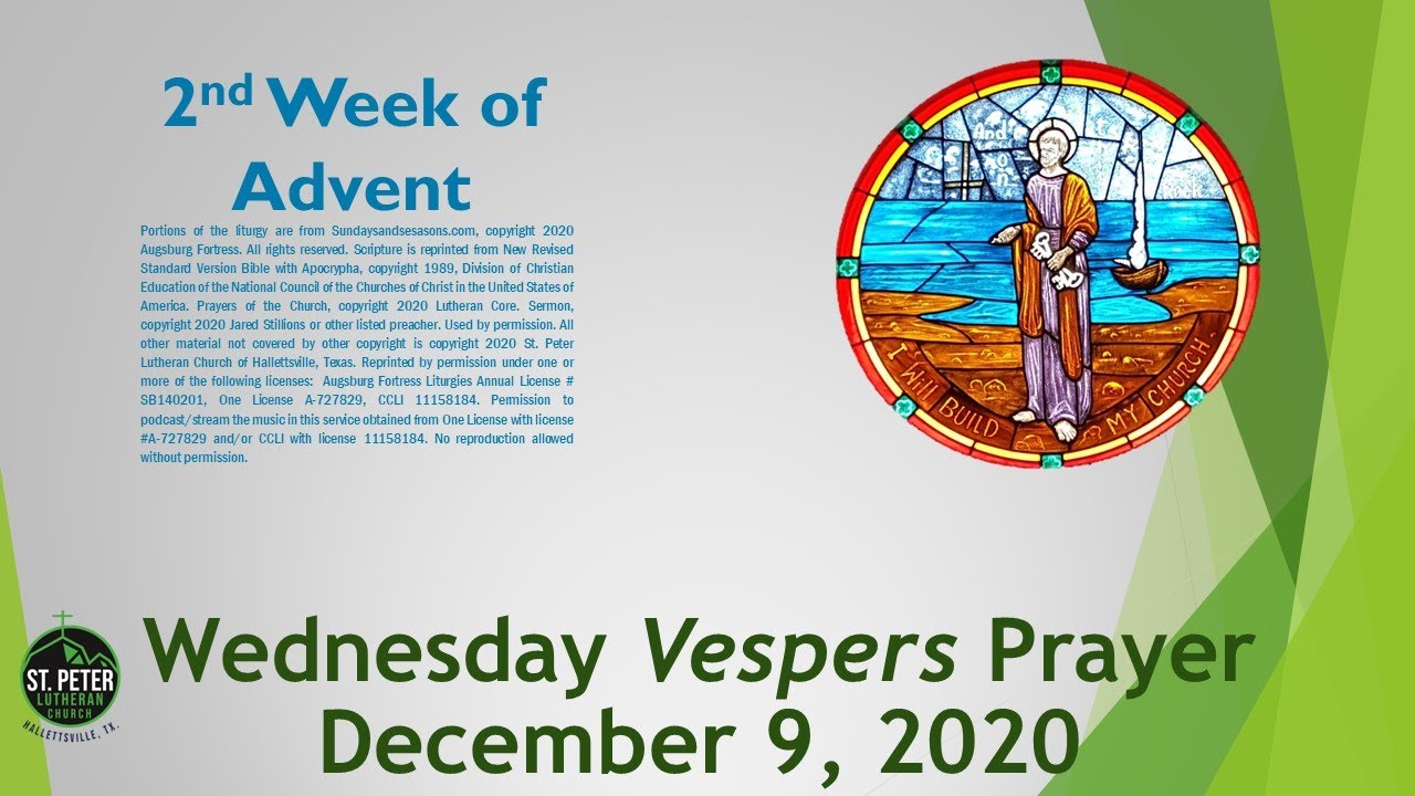 Wednesday Vespers 2020 12 09 Second week of Advent - YouTube