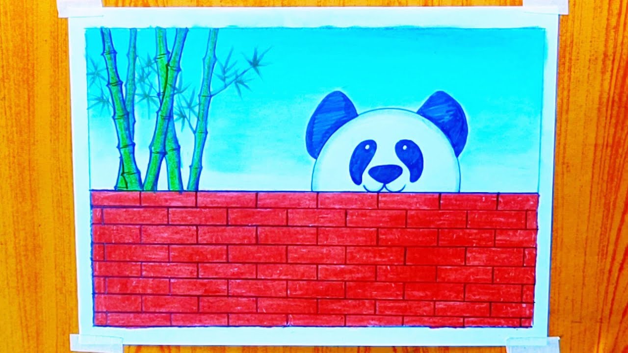 How to draw a panda on a wall | Panda painting on wall |Drawing panda ...