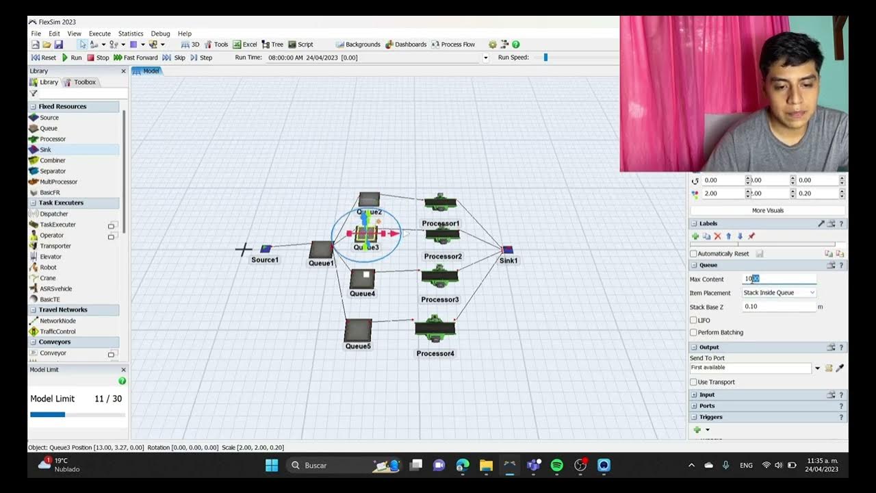 Modelo con 5 queue aprende flexsim - YouTube
