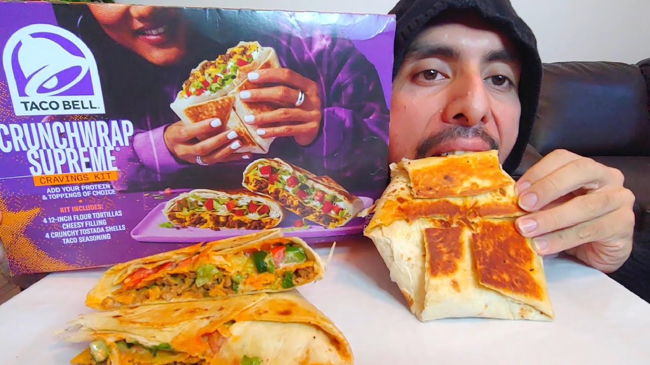 TACO BELL KIT CRUNCHWRAP SUPREME FIRST TIME TRYING, MUKBANG EATING SHOW ...
