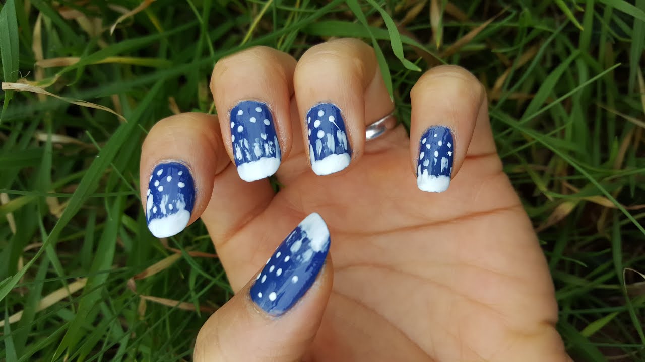 Easy Nails Art Snow Flowers Nails Using Toothpick For Beginners easy-nails-art-snow-flowers-nails-using-toothpick-for-beginners