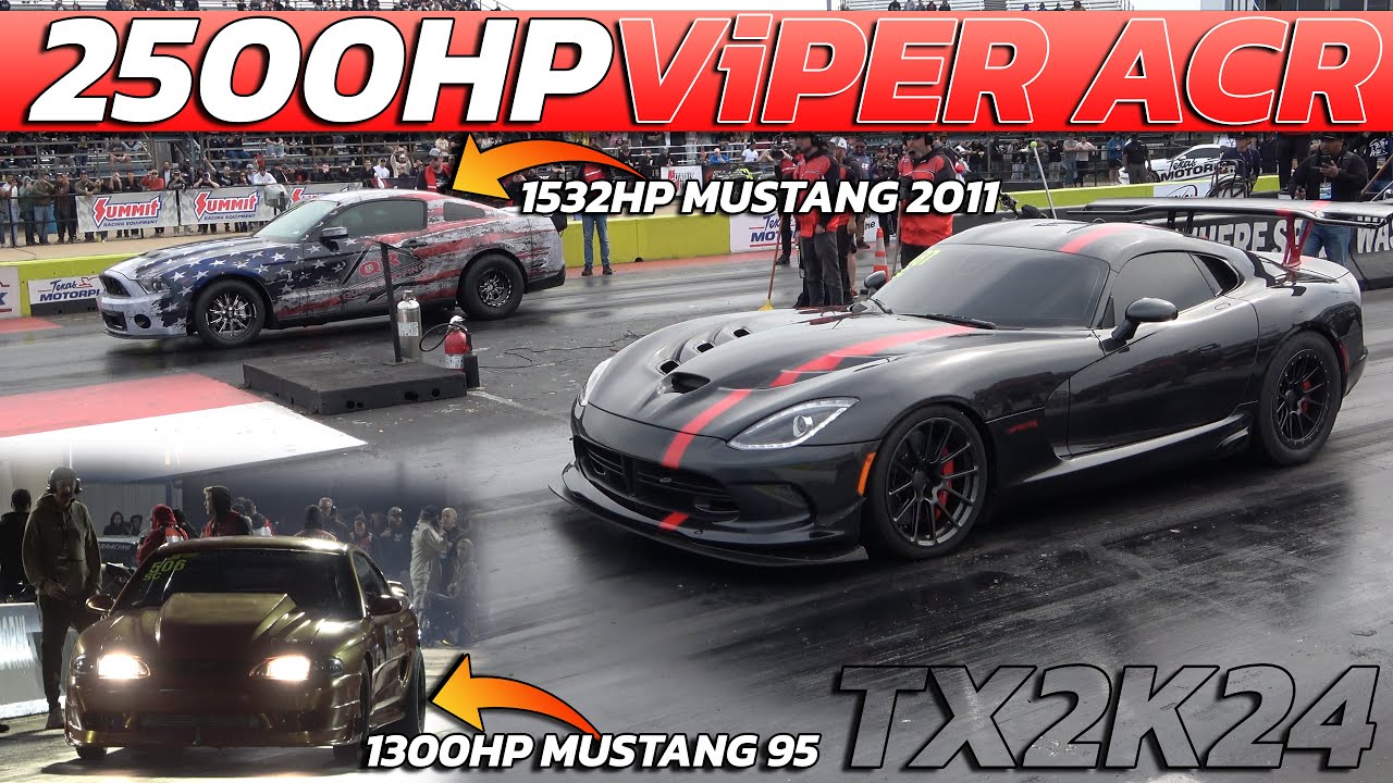 Dodge Viper ACR 2500hp vs 2011 Mustang 1532hp & 95 Mustang 1300hp Drag ...