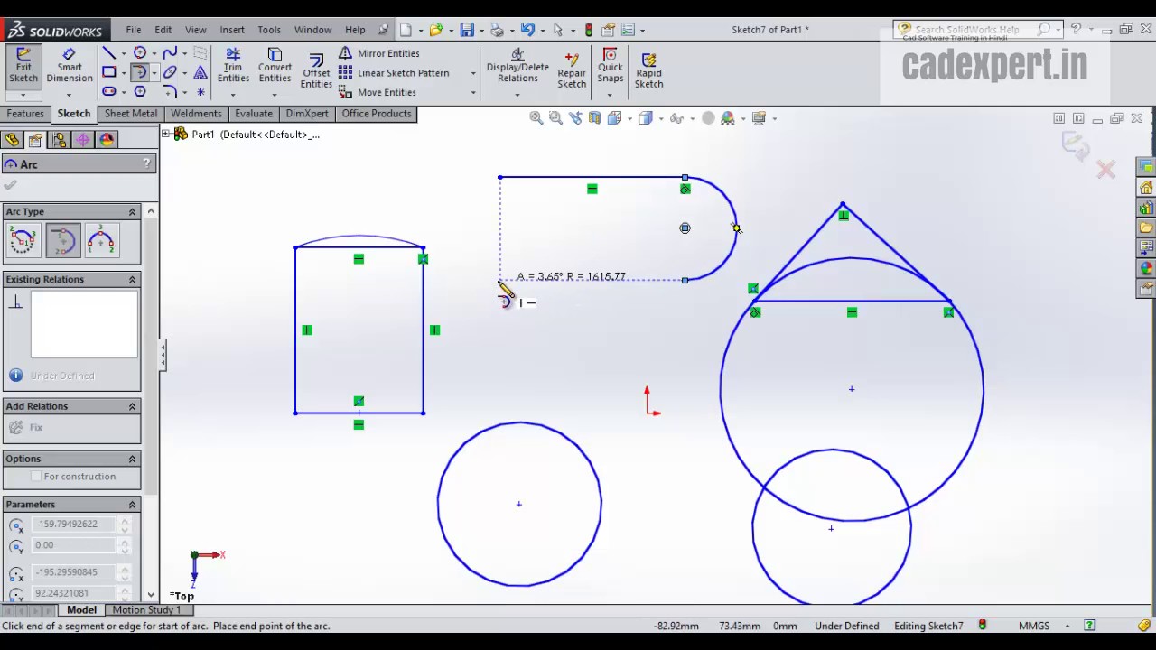SOLIDWORKS TUTORIALS IN HINDI"CIRCLE,ARC,POLYGON" - YouTube