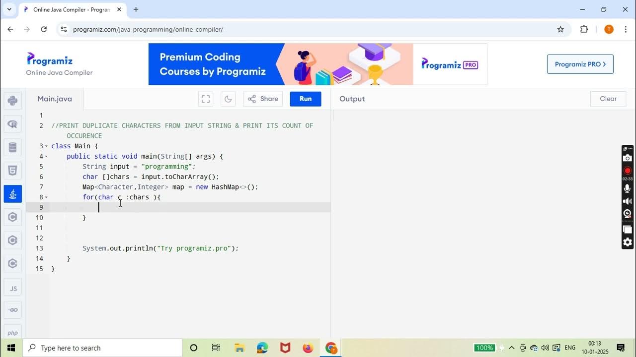 Find duplicate characters in given input string and print their count ...