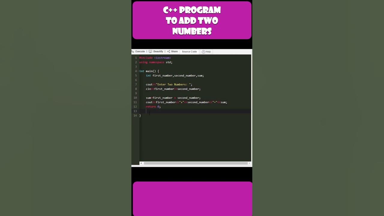 C Program To Add Two Numbersshorts Cprogramming Clanguage Coding Coder Youtube 