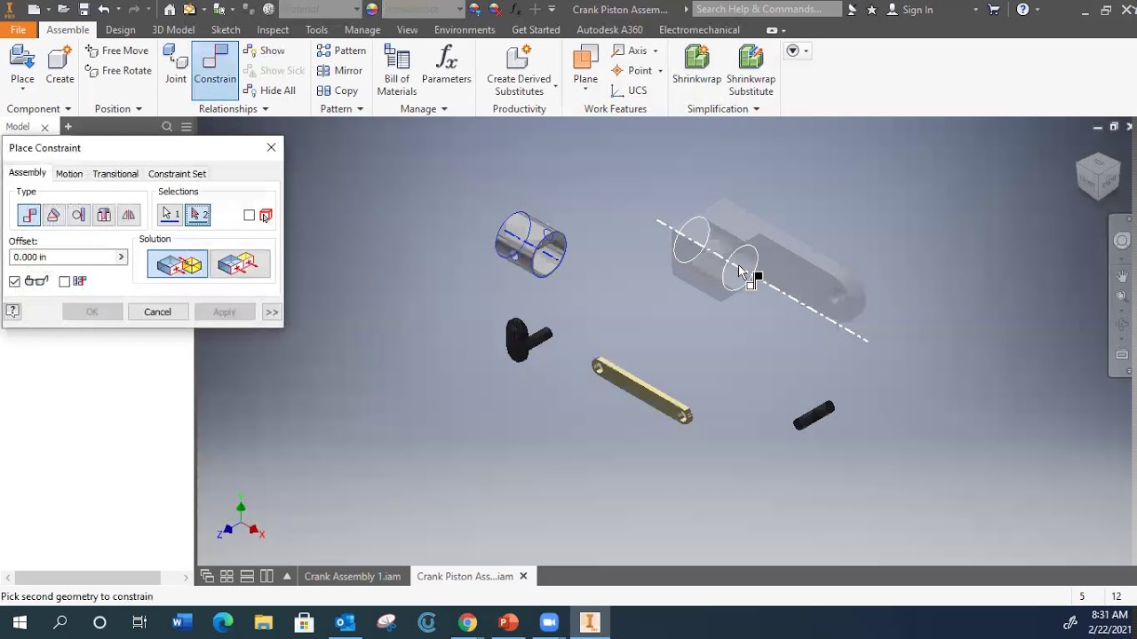 Crank Piston Assembly Inventor 2018 - YouTube