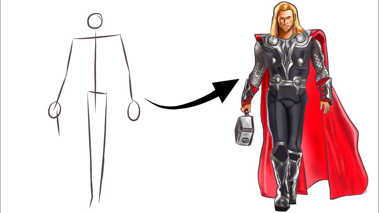 How To Draw Thor From a Stick Man | Easy Step by Step - YouTube