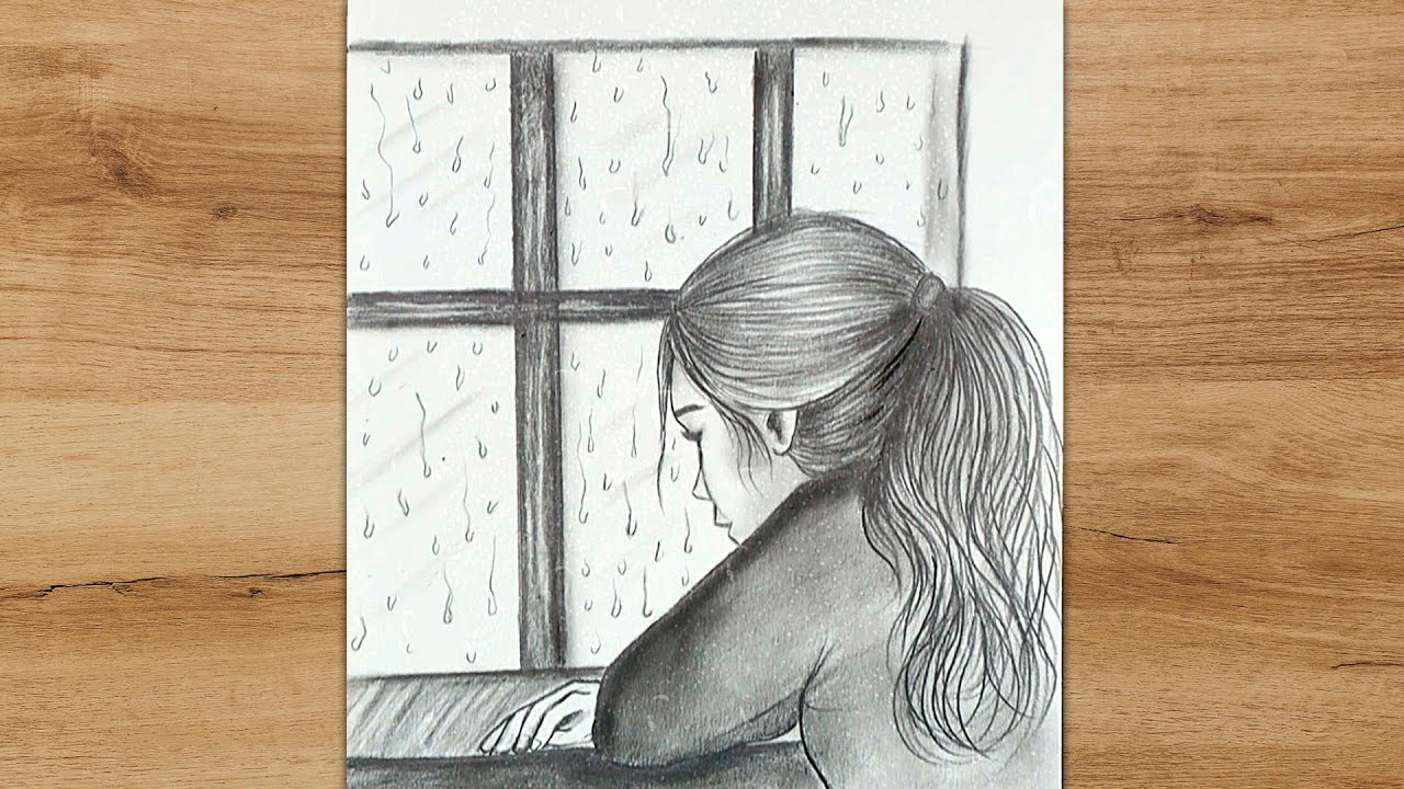 How to draw a girl alone on a window step by step | Girl Drawing for ...