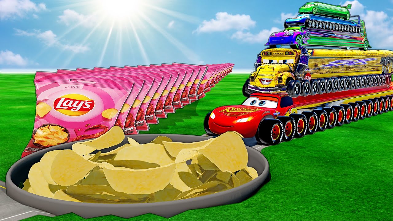 Mega Snack Pit vs Long & Short Lightning McQueen & Miss Fritter & Pixar ...