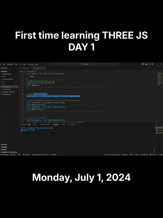 I Learn Three JS day 1: [Timelapse] Create 3D on a website + Set up Renderer, Scene and Camera ...