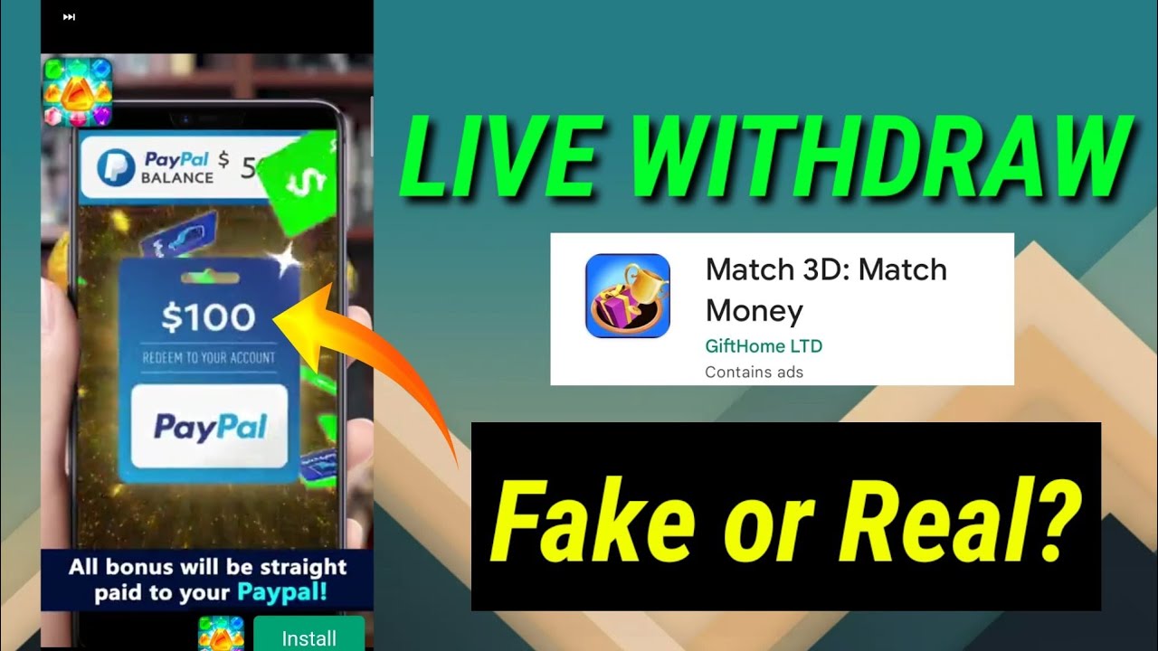 Match 3D Match Money $1000 PayPal Withdraw || Earning App || Make Money ...