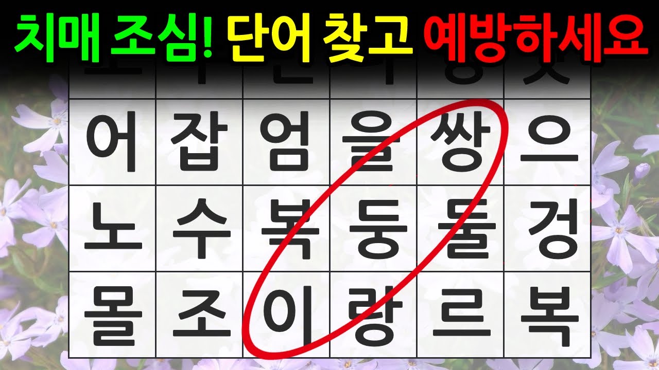 포기 없이 8번 문제까지 가면 성공 숨은단어찾기치매예방치매테스트치매예방퀴즈단어퀴즈치매예방활동낱말퀴즈 Youtube