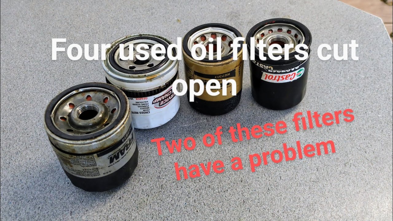 Four random used oil filters cut open - YouTube