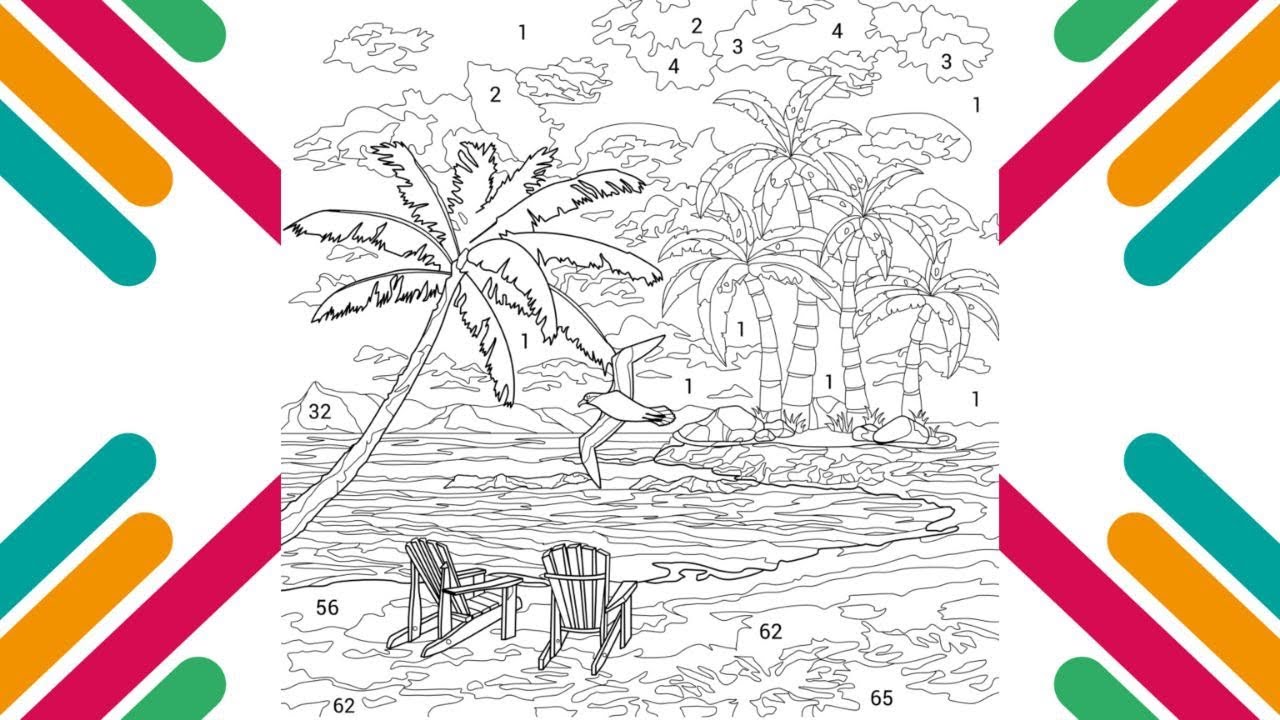 Beach with Palm Trees | Coloring Pages by Numbers - YouTube