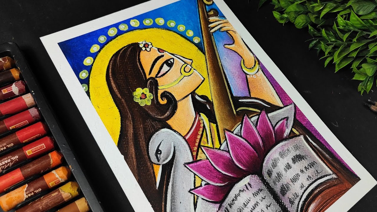 SARASWATI MATA ABSTRACT PAINTING ️ WITH OIL PASTEL ️ - YouTube