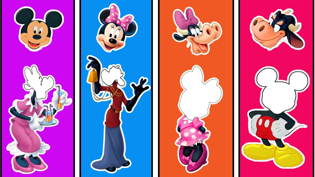 Find the missing parts of Goofy, Strong, Mickey Mouse, Minnie Mouse ...