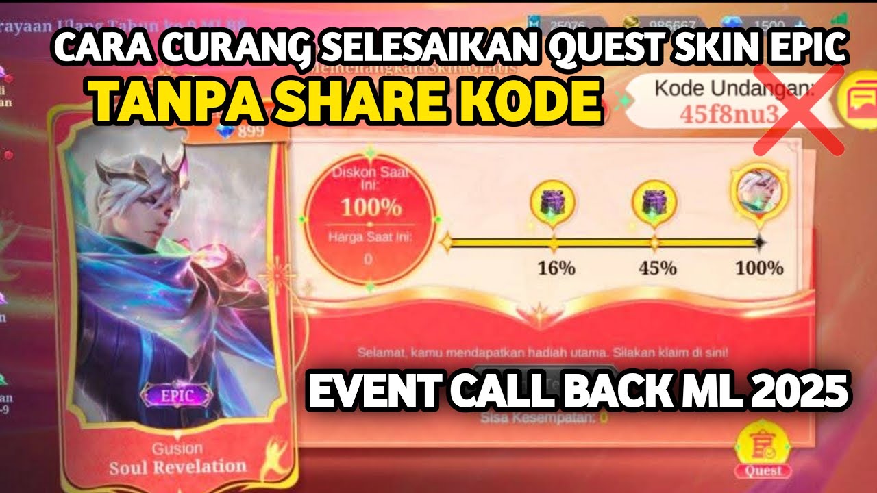 CARA CURANG SELESAIKAN QUEST SKIN EPIC GRATIS EVENT UNDANG TEMAN ...