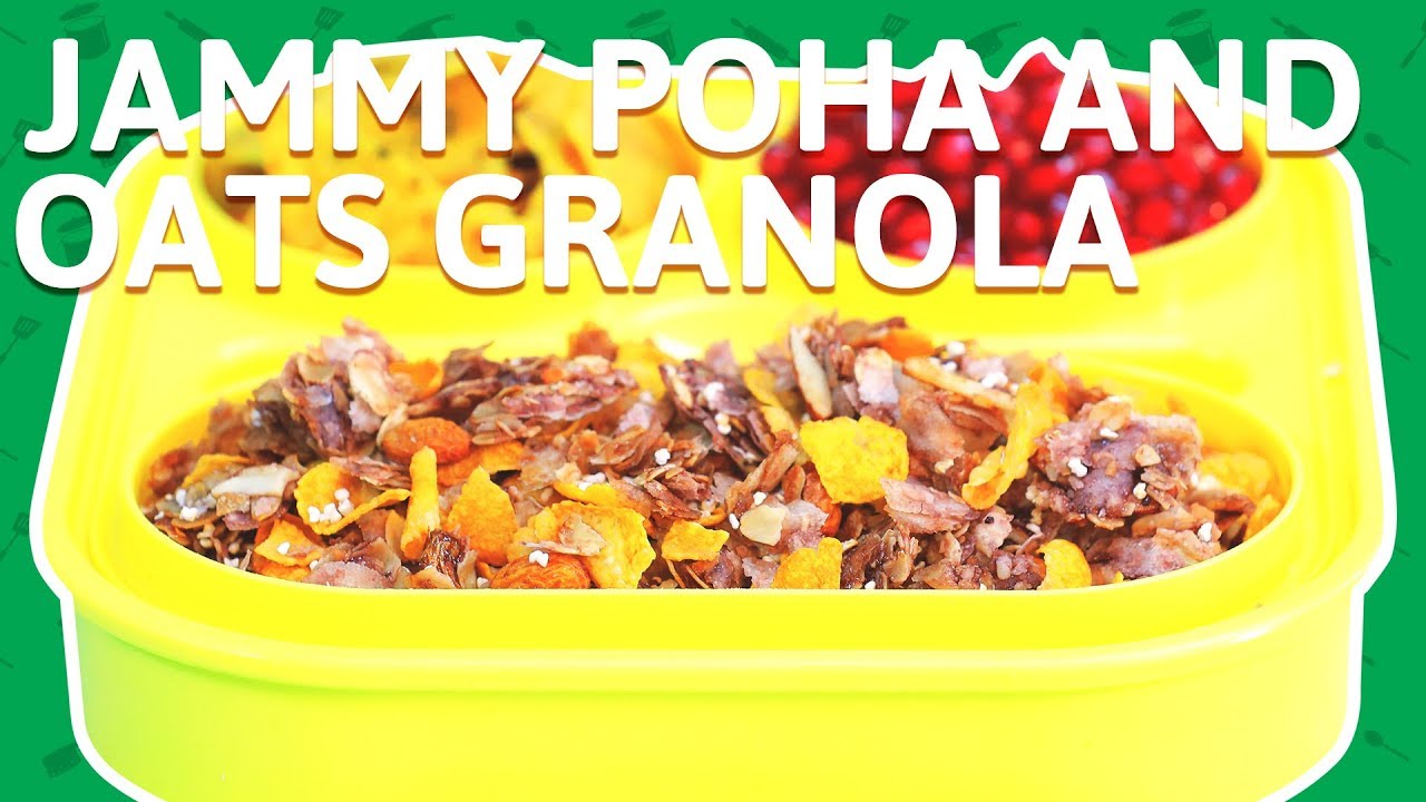 Jam Poha Recipe | Baked Sweet Poha with Rajgira and Oats Granola ...