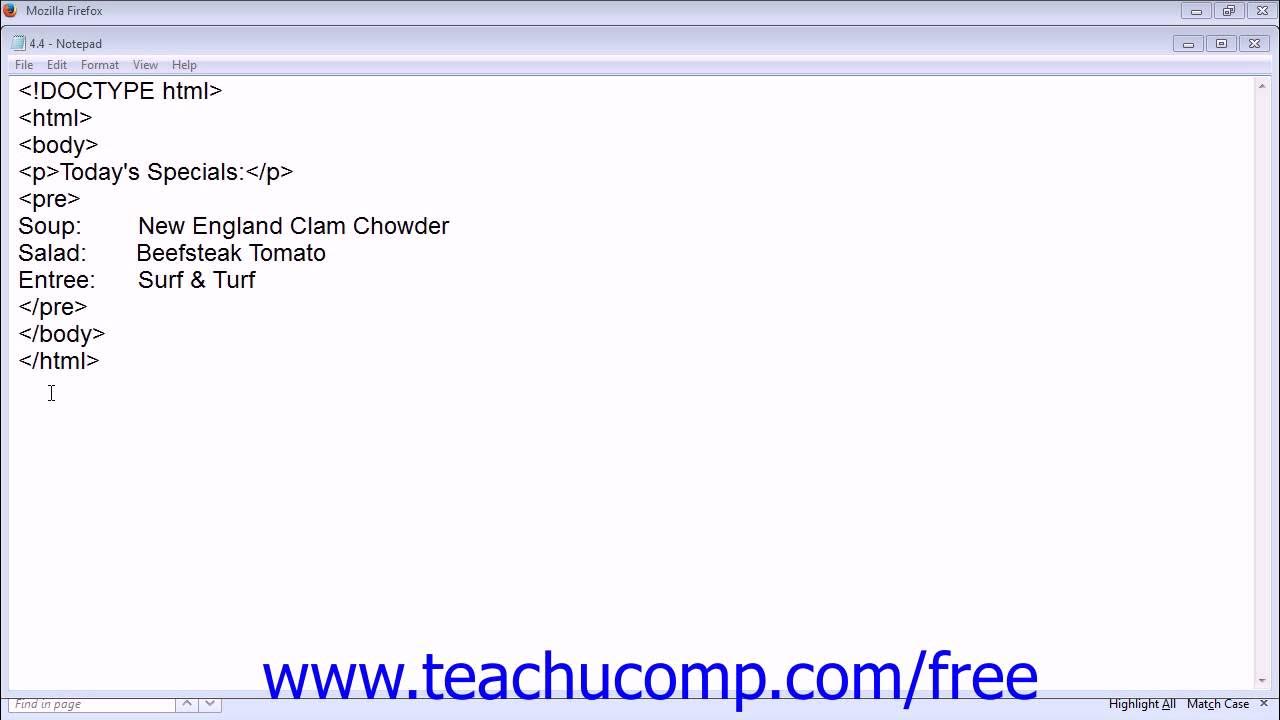 HTML5 and CSS3 Tutorial Preformatted Text Training Lesson 4.4 - YouTube