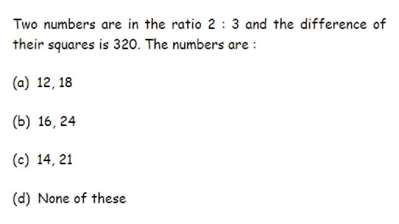 Two numbers are in the ratio 2 : 3 and the difference of their squares ...