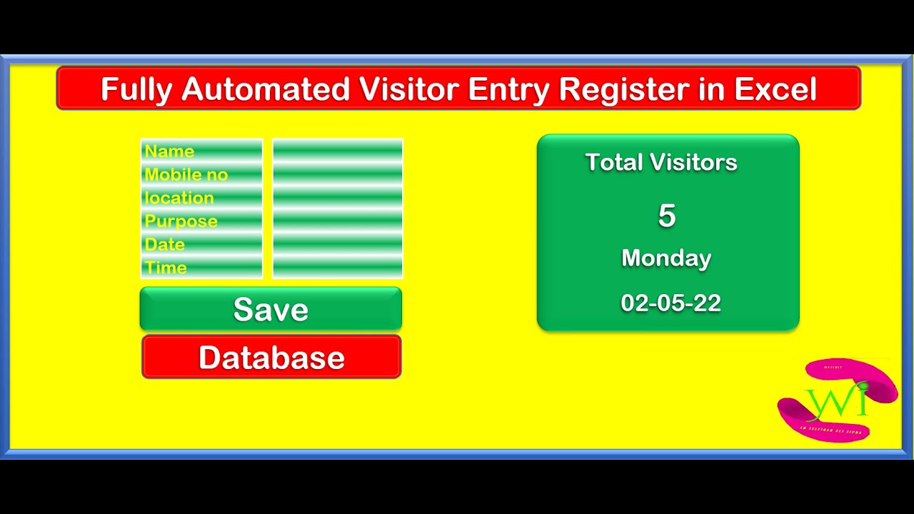 Fully Automated Visitor Entry Register in Excel - YouTube