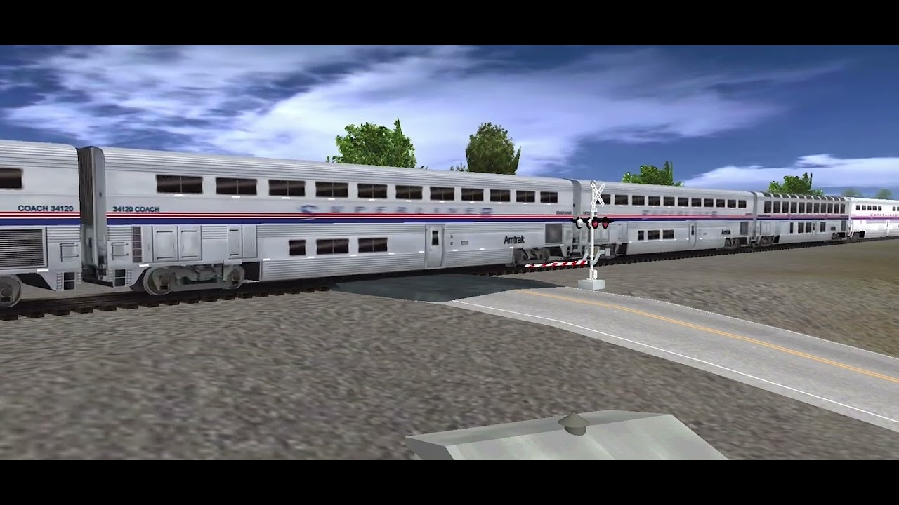 TRAINZ: Amtrak train passing through railroad crossing - YouTube