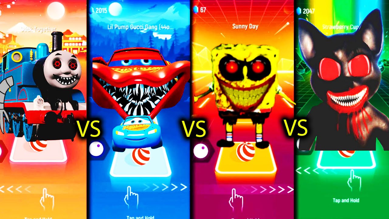 Thomas The Train vs McQueen Exe vs S.Bob vs Cartoon Cat | Tiles Hop Edm ...