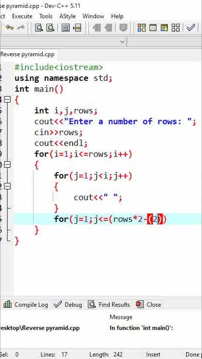 C++ Program: Reverse Pyramid Pattern - YouTube