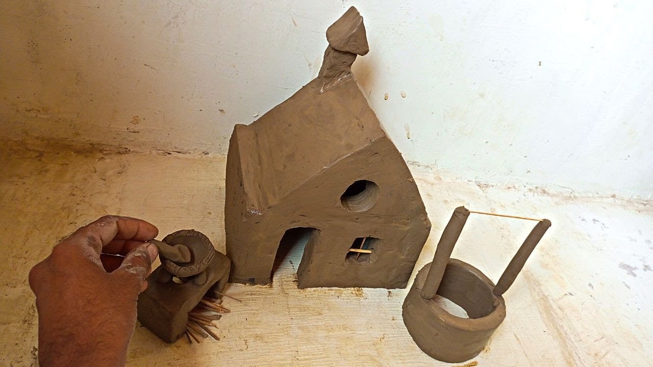 How to Build a Village Type Miniature Clay House With Stove and Well ...