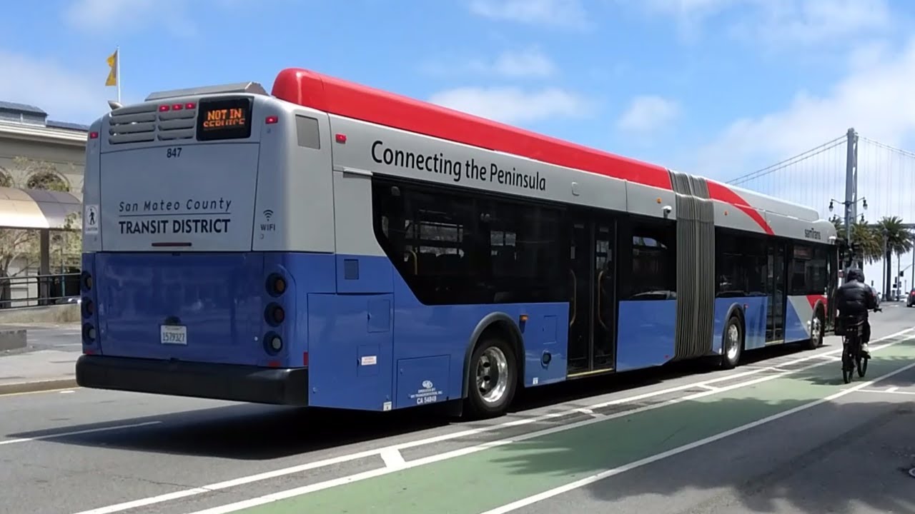 SamTrans 2019 New Flyer XD60 #847 Passes by the Ferry Building - YouTube