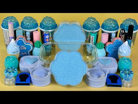 BLUE SLIME. Mixing makeup and glitter into Clear Slime. Satisfying Slime Videos 2160p.
