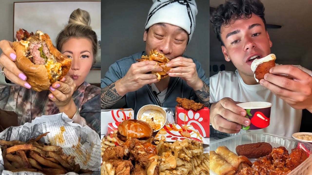 tiktok mukbang compilation 36 | mac and cheese, in n out, fries ...