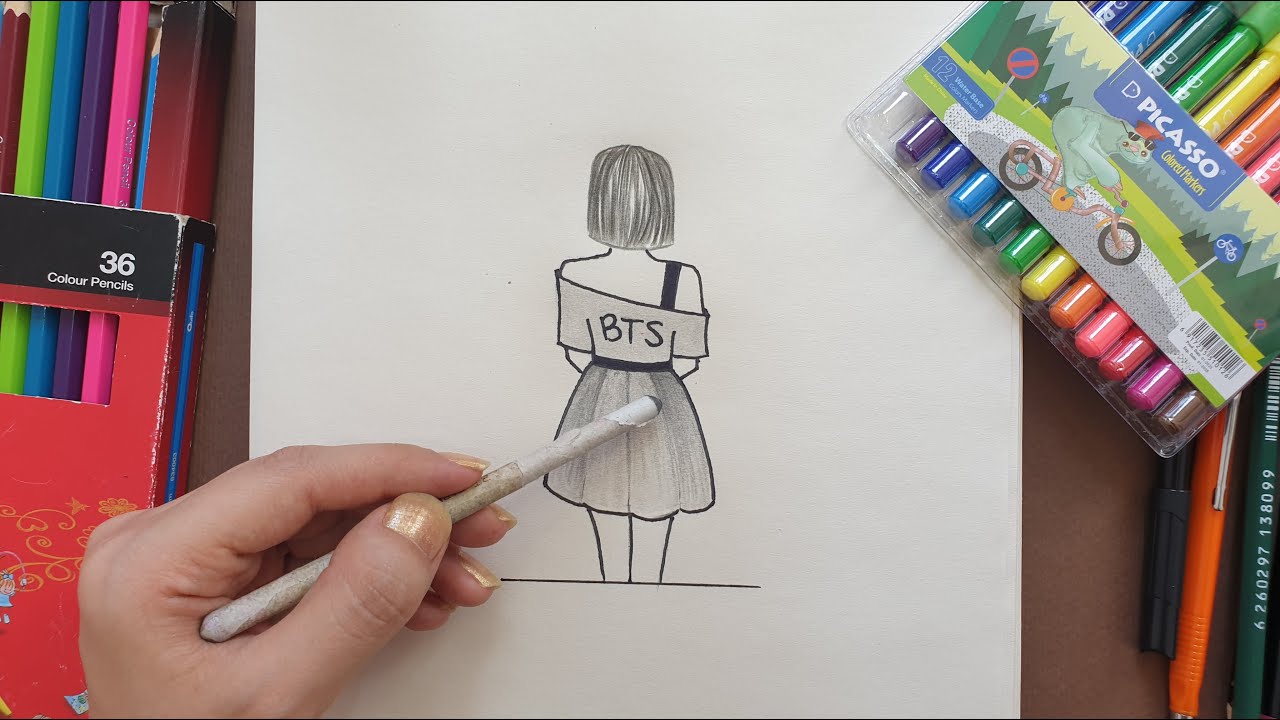 BTS girl drawing / How to design a BTS fan girl in 6 minutes - YouTube