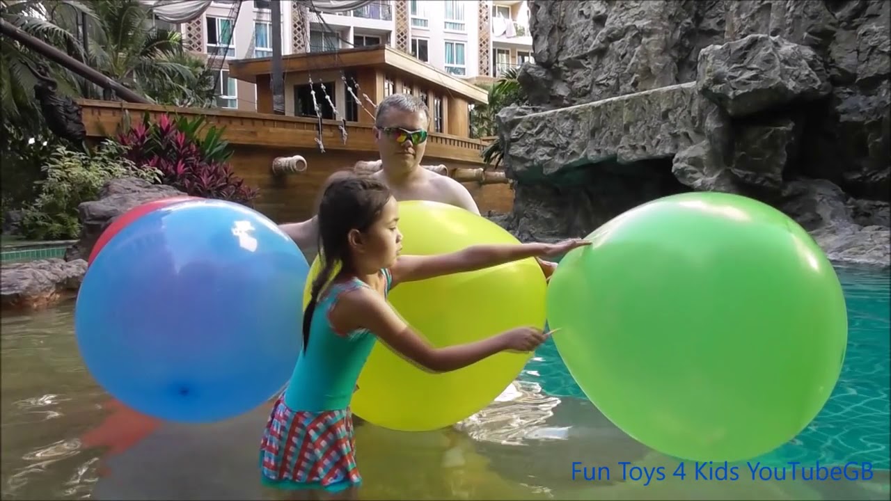 Learn Colors BIG Balloons Pop Giant Pool Challenge Surprise Toys Hidden ...