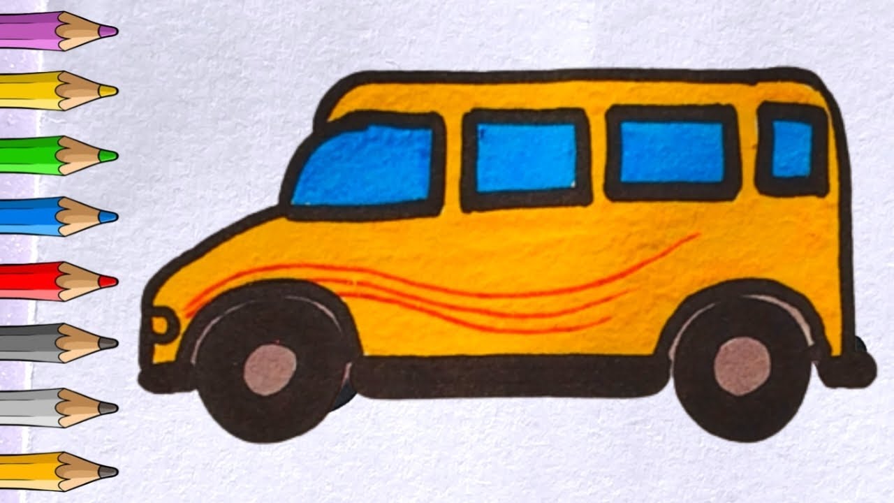 how to draw school bus | Art Tutorial for kids and toodlers | Easy bus ...