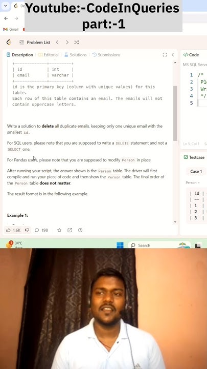 Delete duplicate email leetcode SQL questions 🙂 #sql #leetcodesql #youtubeshorts #ytshorts # ...