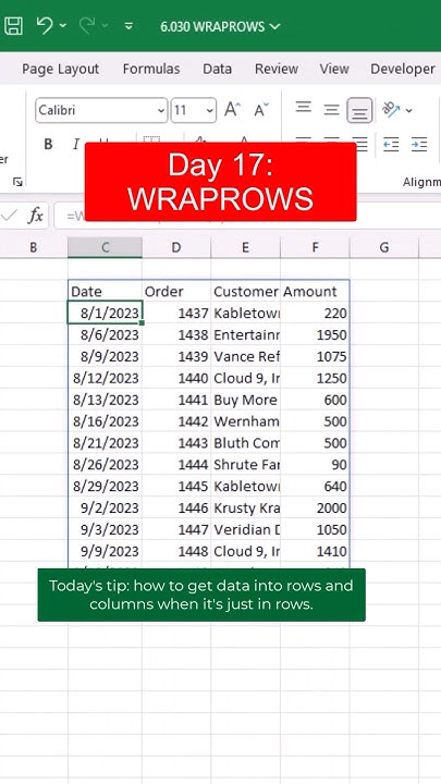 WRAPROWS: how to rearrange data from one column into rows and columns #excel ...