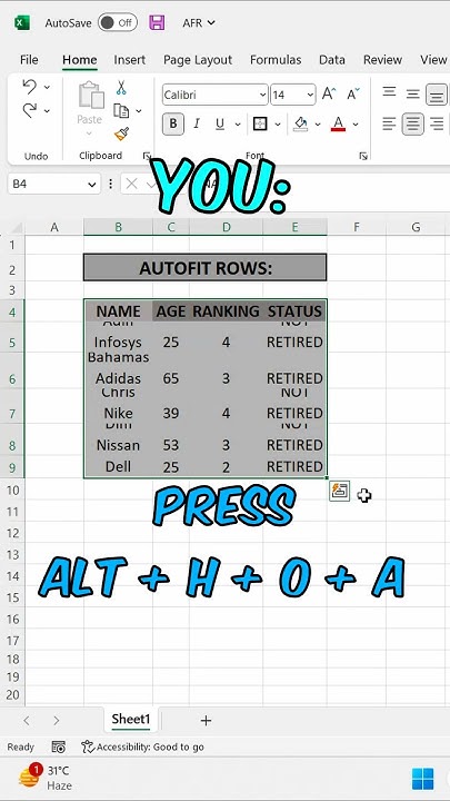 THEY ARE HIDING THIS: Auto Fit Rows🧑‍🦲| MS-EXCEL | 10 Second PC | #shorts #excel - YouTube