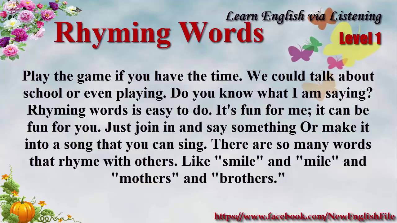Learn English via Listening Level 1 Unit 99 Rhyming Words - YouTube