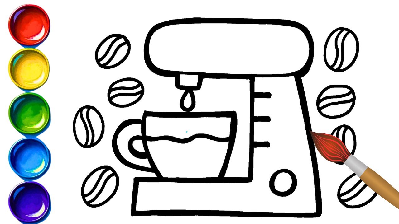 Coffee Machine Drawing, Painting and Coloring for Kids, Toddlers | Let ...