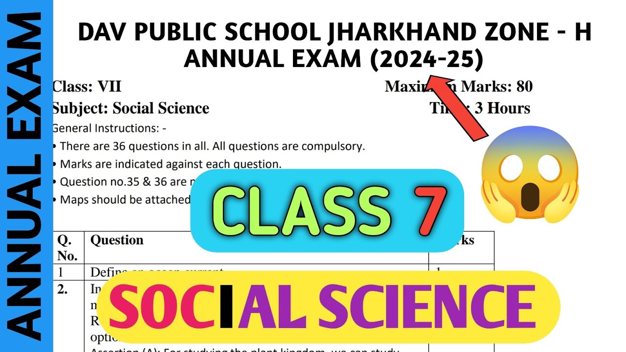 Dav class 7 social science question paper of annual exam/ final exam 2024-25 | Dav paper Zone ...
