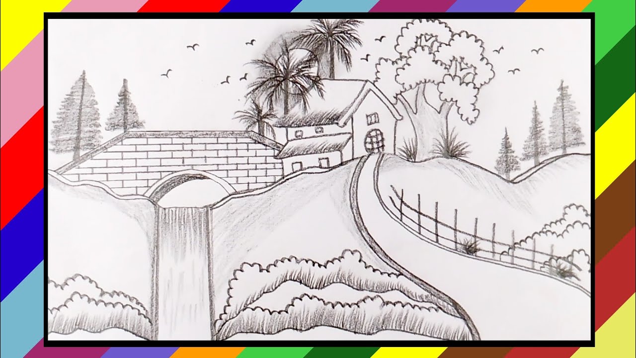 Bd village beautiful scenery | Drawing simple bd scenery | How to draw ...