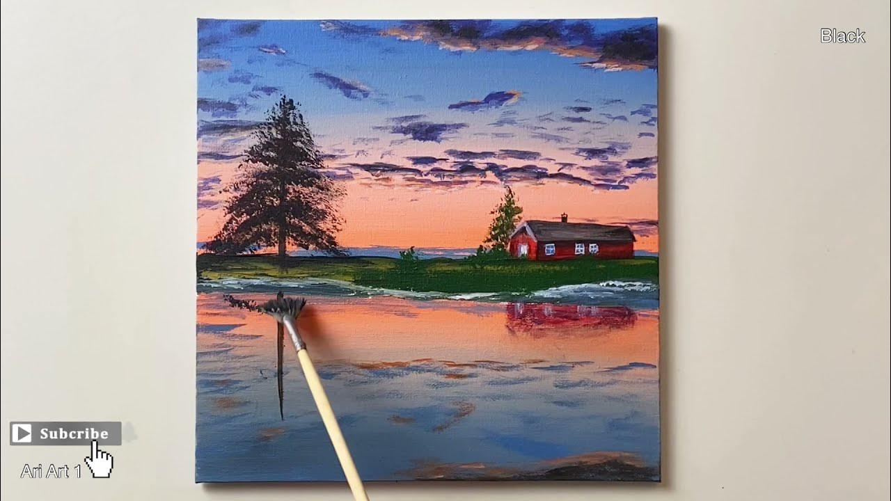 Easy Sunset Painting / Acrylic Painting for Beginners / Step by Step ...