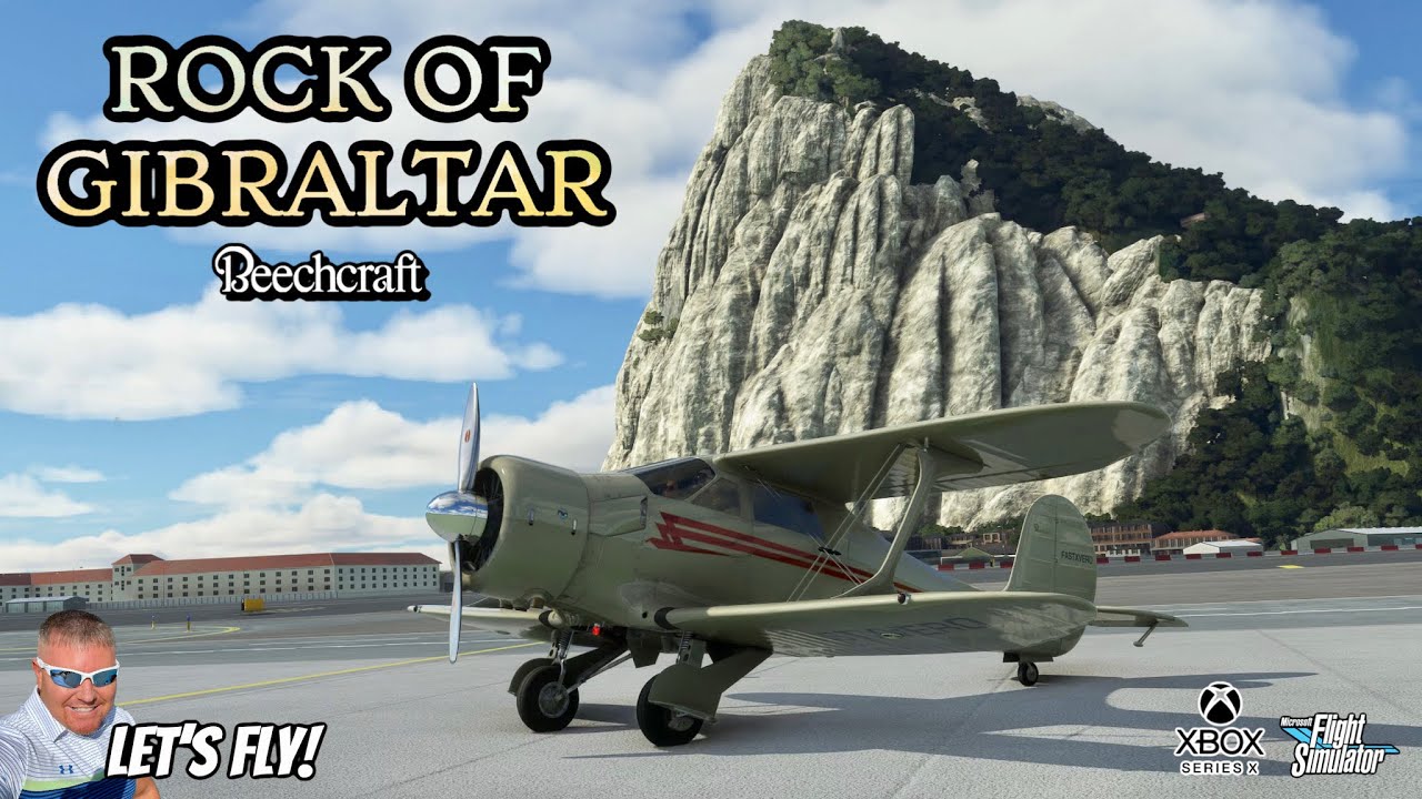 Beechcraft D17 Flight At The Rock Of Gibraltar! MICROSOFT FLIGHT ...