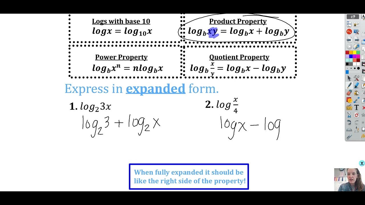 Unit 10 Day 1 Properties of Logs (Expand) Part 1 - YouTube