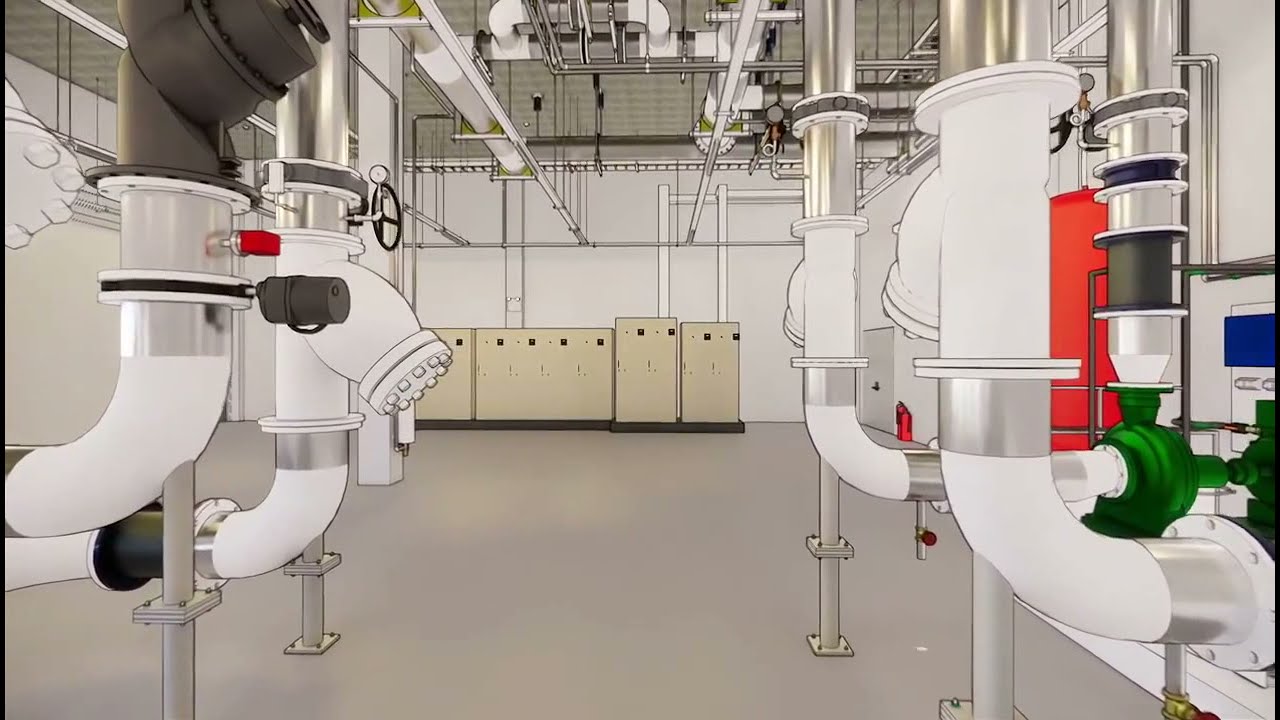 Chi tiết phòng bơm hệ thống chiller water Detail Chiller water room ...