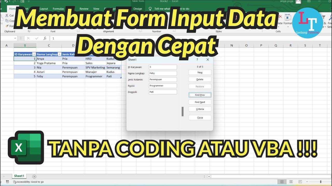 Membuat Form Untuk Input Data di Excel dengan Cepat !!! - YouTube