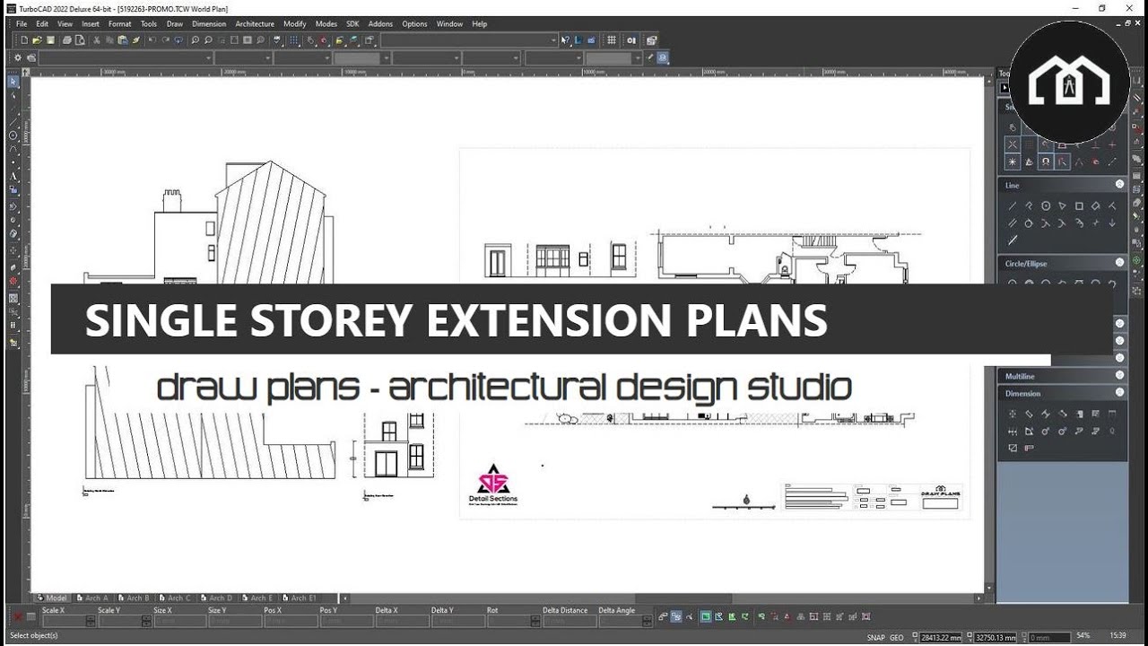 How To Draw Single Storey House Extension Plans | AutoCAD + TurboCAD ...